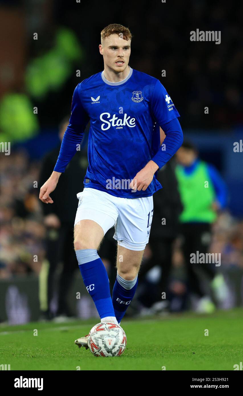Liverpool, UK. 9th Jan, 2025. Jake O'Brien of Everton runs with the ...