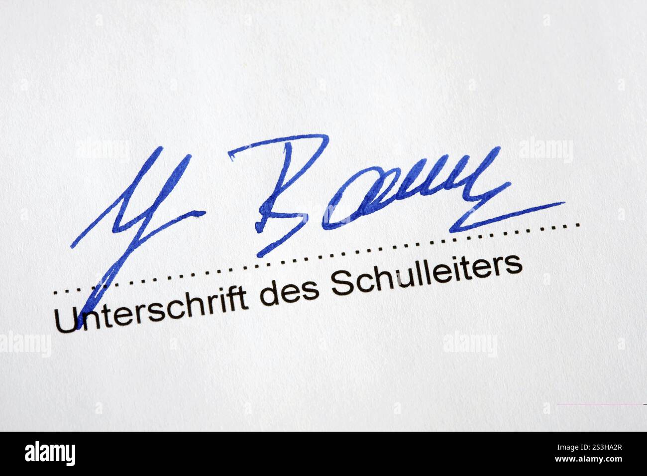 Signature on an official school document Reprimand or report card Stock ...