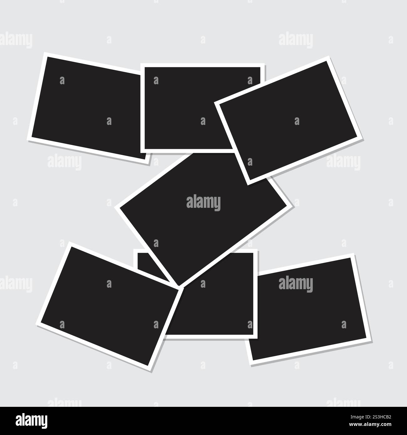 Creative photo collage template with overlapping blank frames on blue ...