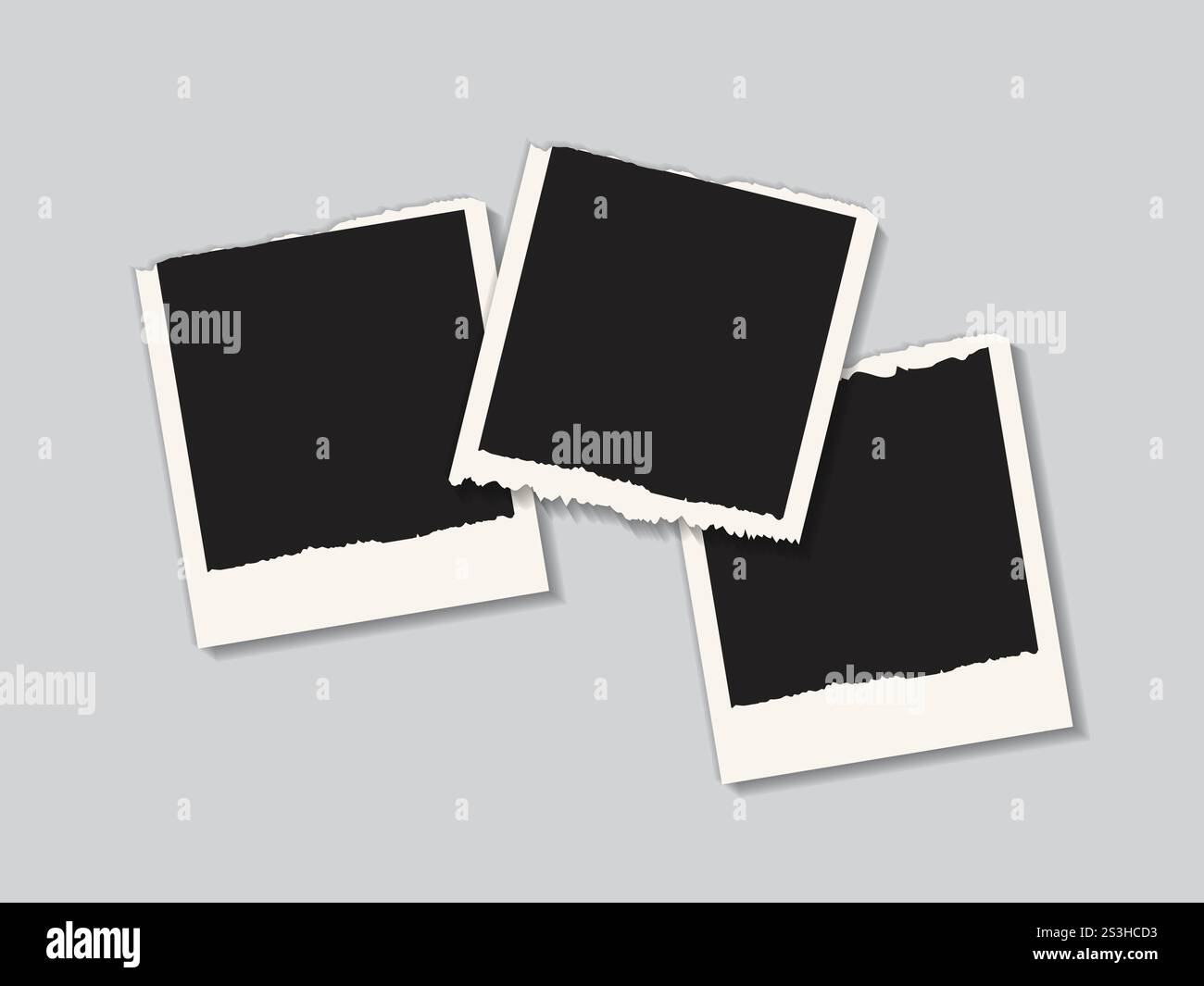Creative photo collage template with overlapping blank frames on blue ...