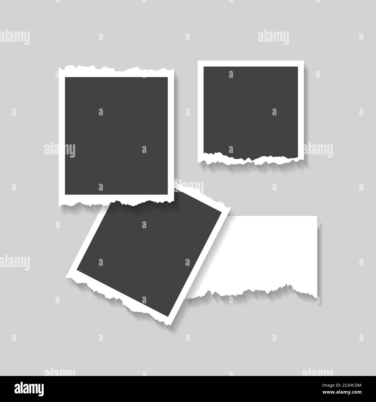 Creative photo collage template with overlapping blank frames on blue ...