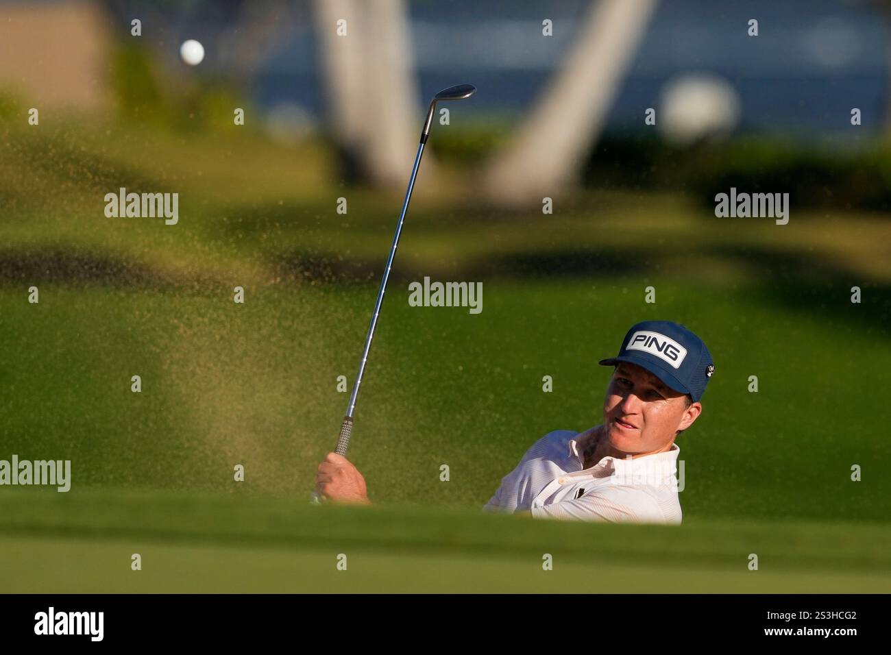 Matt McCarty hits from a bunker on the 17th hole during the first round ...