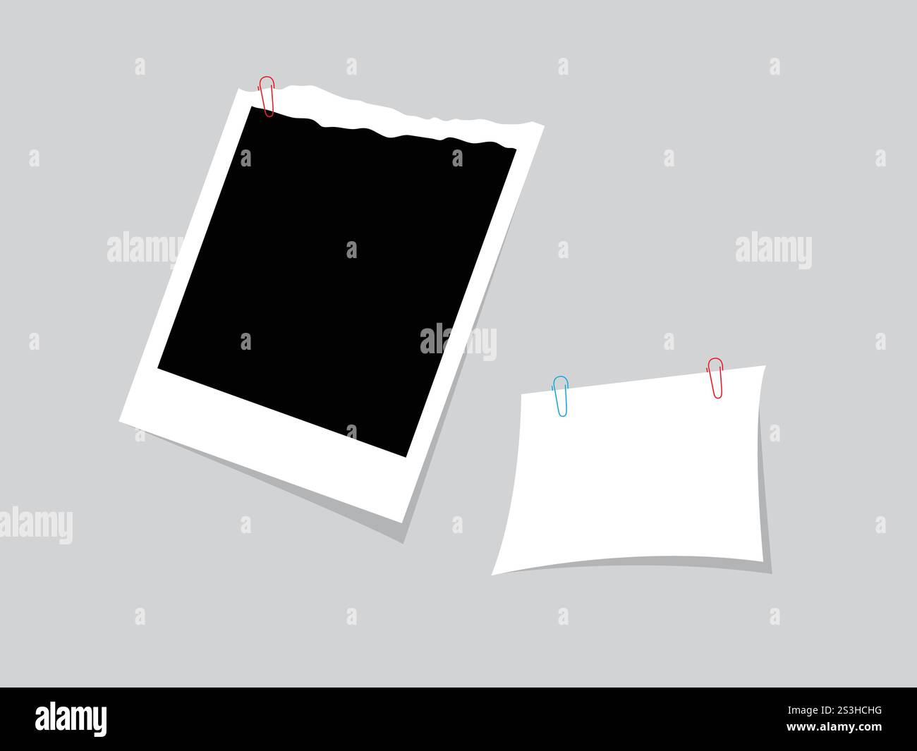 Creative photo collage template with overlapping blank frames on blue ...