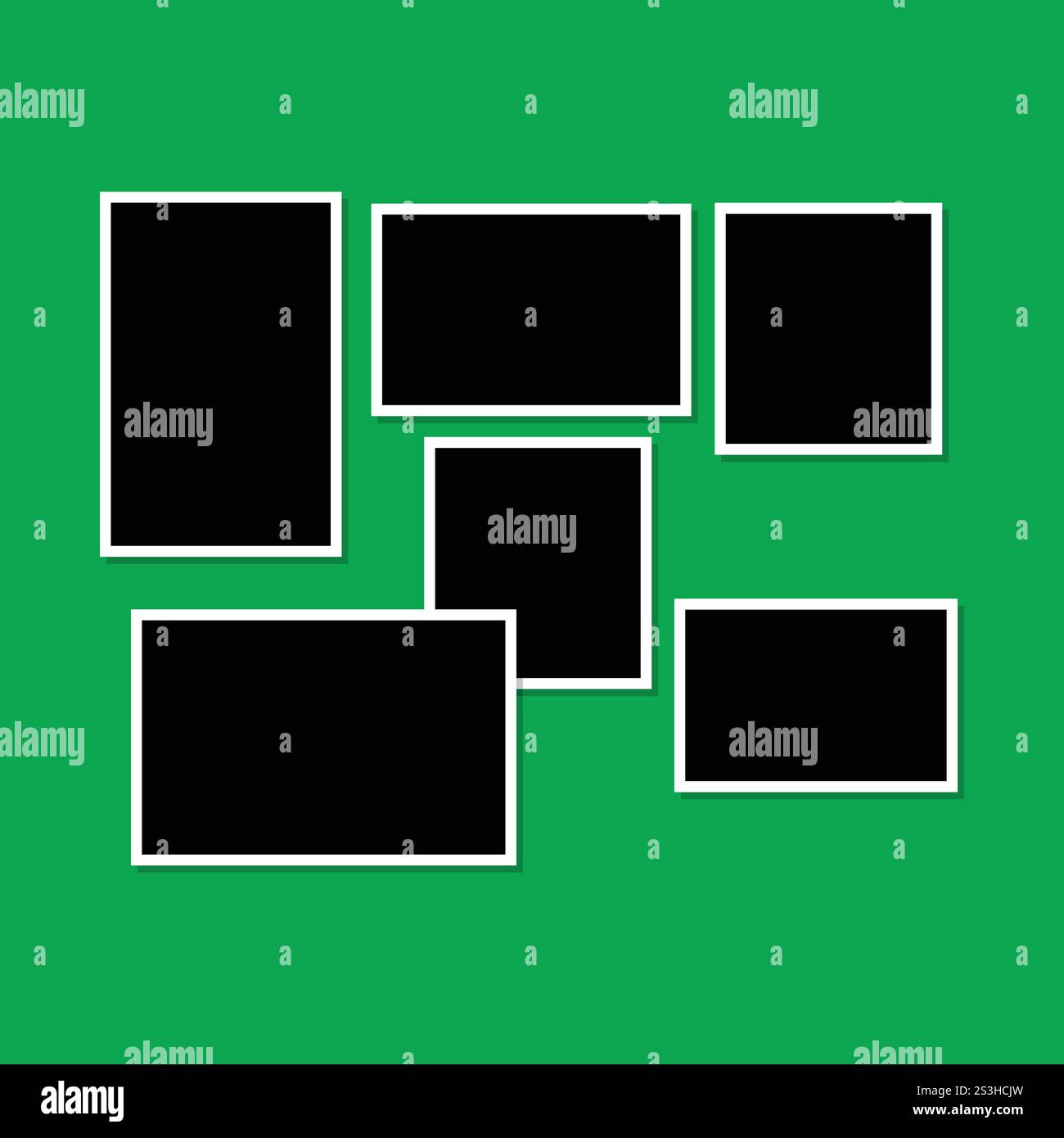 Creative photo collage template with overlapping blank frames on blue ...