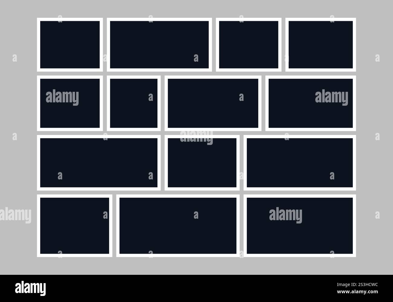 Creative photo collage template with overlapping blank frames on blue ...