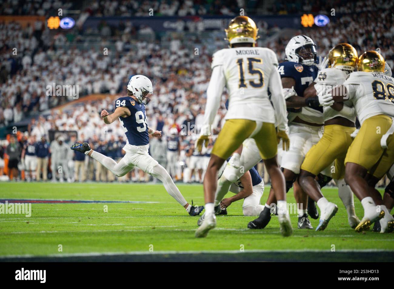 Penn State place kicker Ryan Barker (94) kicks a field goal during the ...