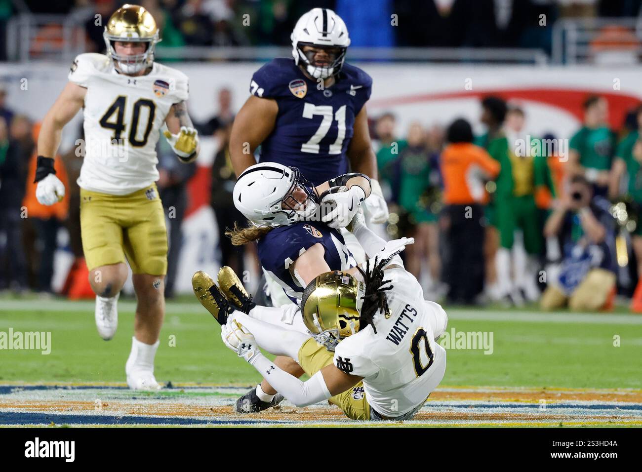MIAMI GARDENS, FL - JANUARY 09: Tight End Tyler Warren #44 of the Penn State Nittany Lions runs ...