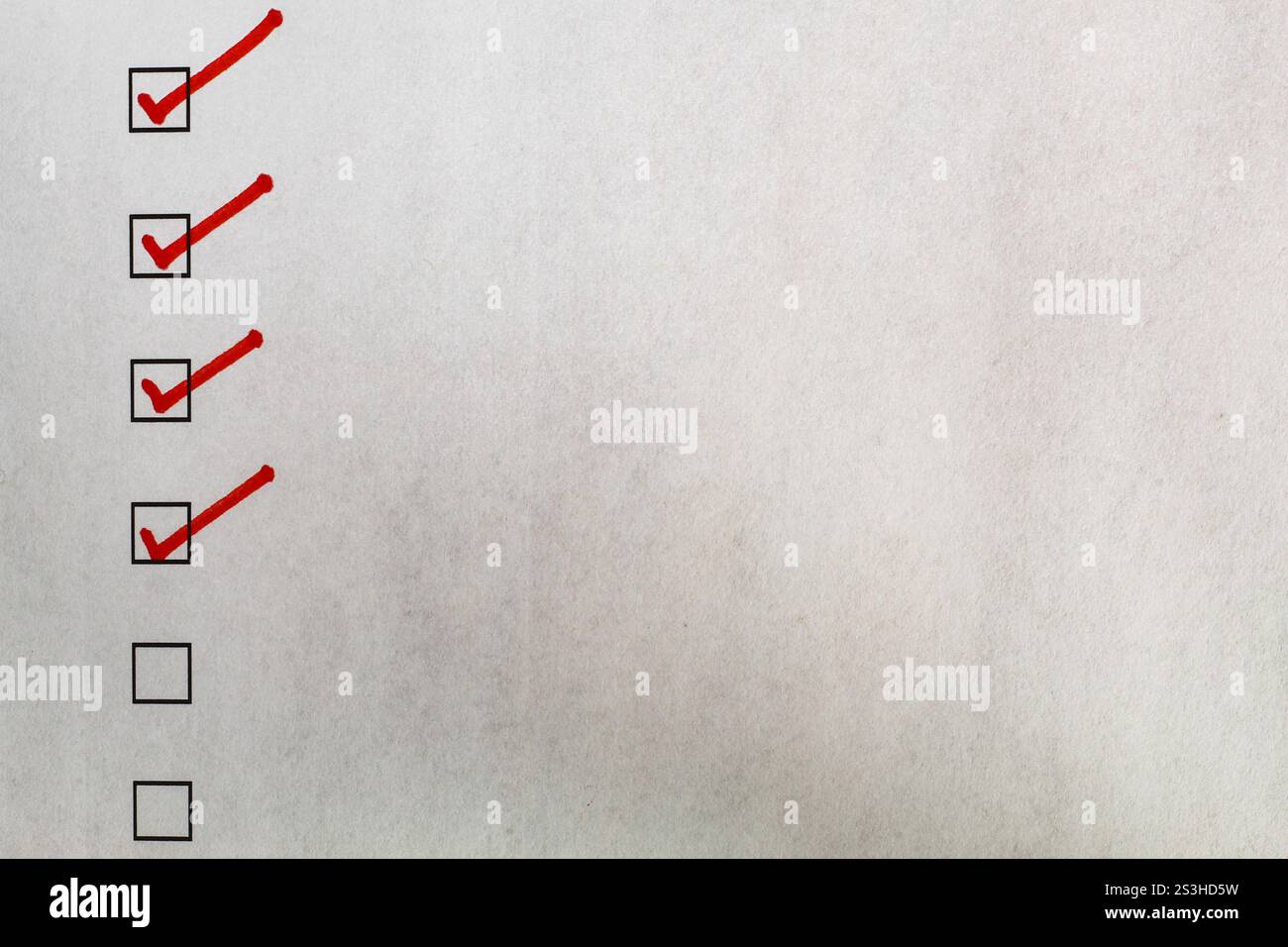 Checklist boxes close up with red ticks, check marks Stock Photo - Alamy