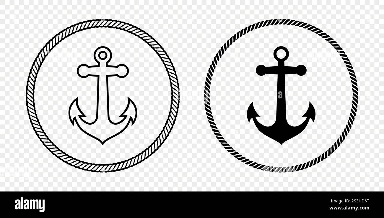 Black and White Anchor Icon Set. Flat Vector Monochrome Anchor Shapes ...