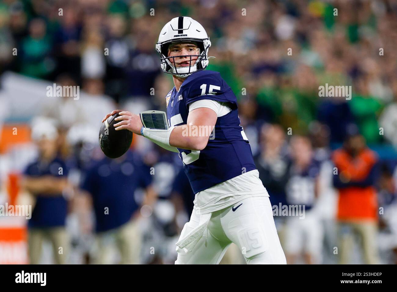 MIAMI GARDENS, FL - JANUARY 09: Quarterback Drew Allar #15 of the Penn State Nittany Lions ...