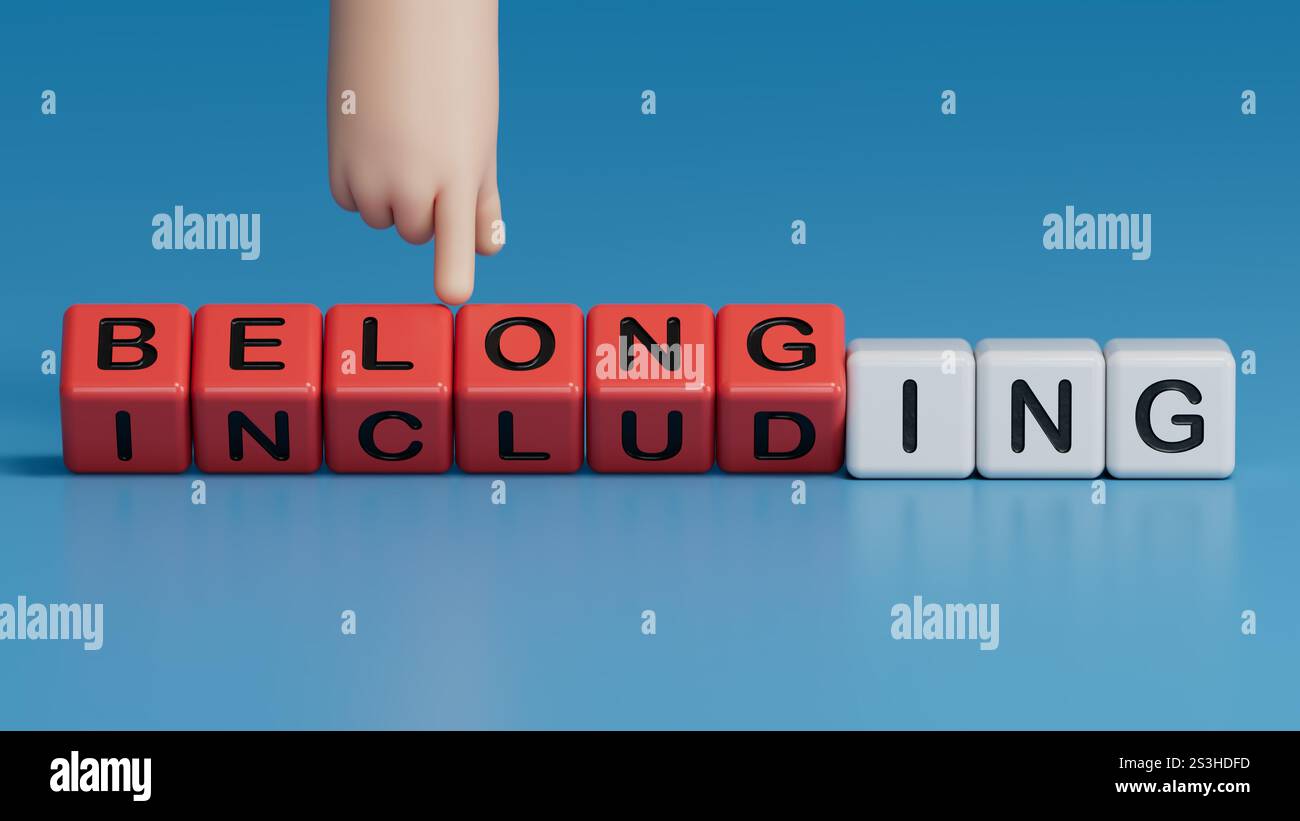 Belonging and Including symbol. Turned cubes with words Belonging and ...