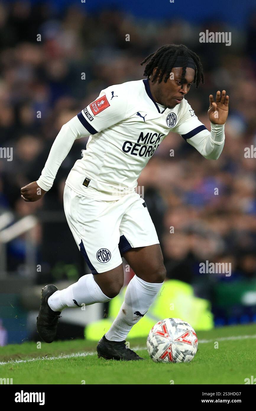 Liverpool, UK. 9th Jan, 2025. Abraham Odoh of Peterborough United runs ...