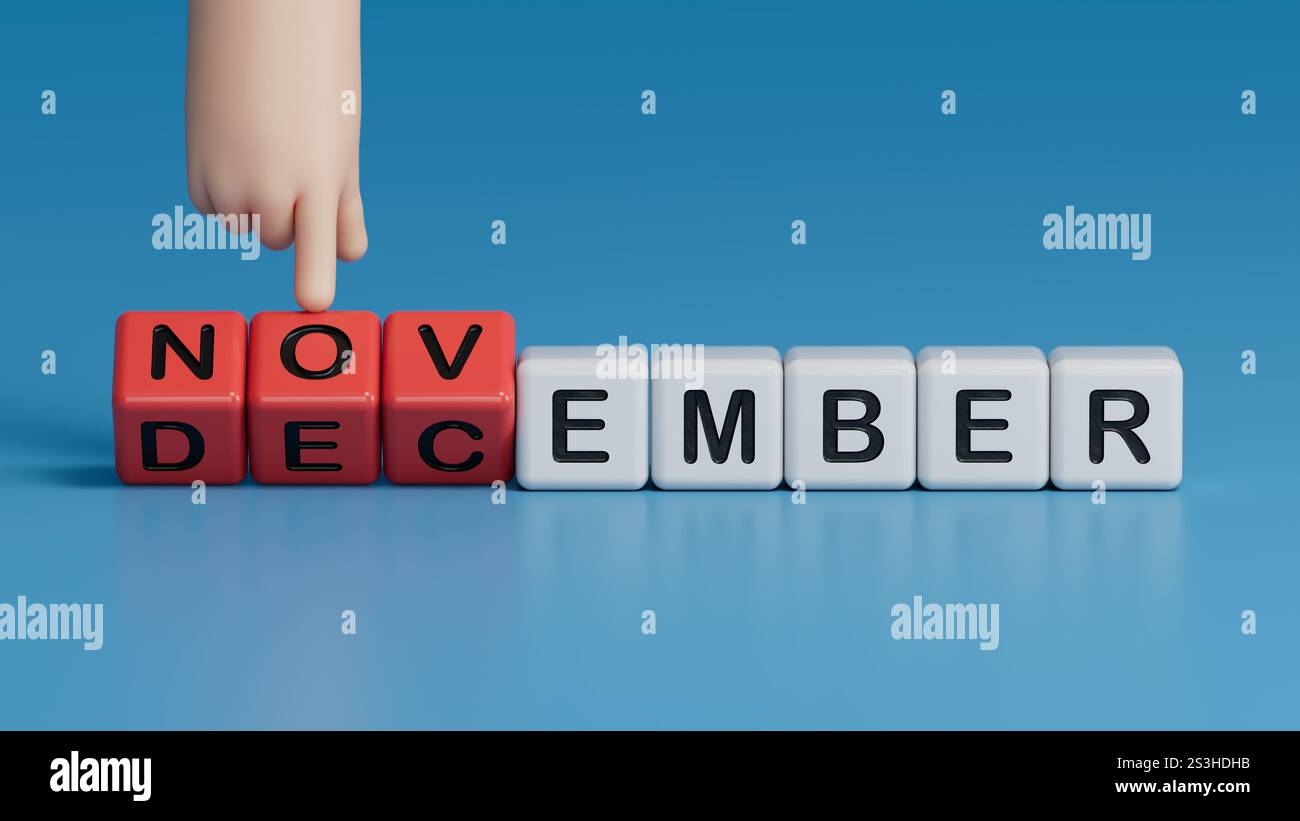 Changing to the last month of the year. The hand is flipping wooden ...