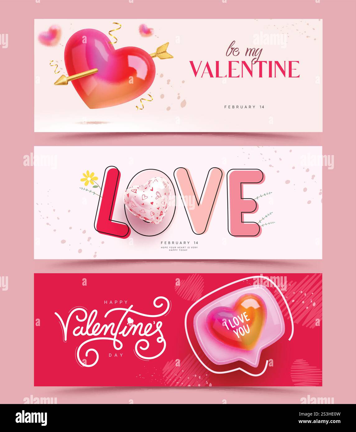Valentine's day clipart banner set design. Happy valentine wishes and ...