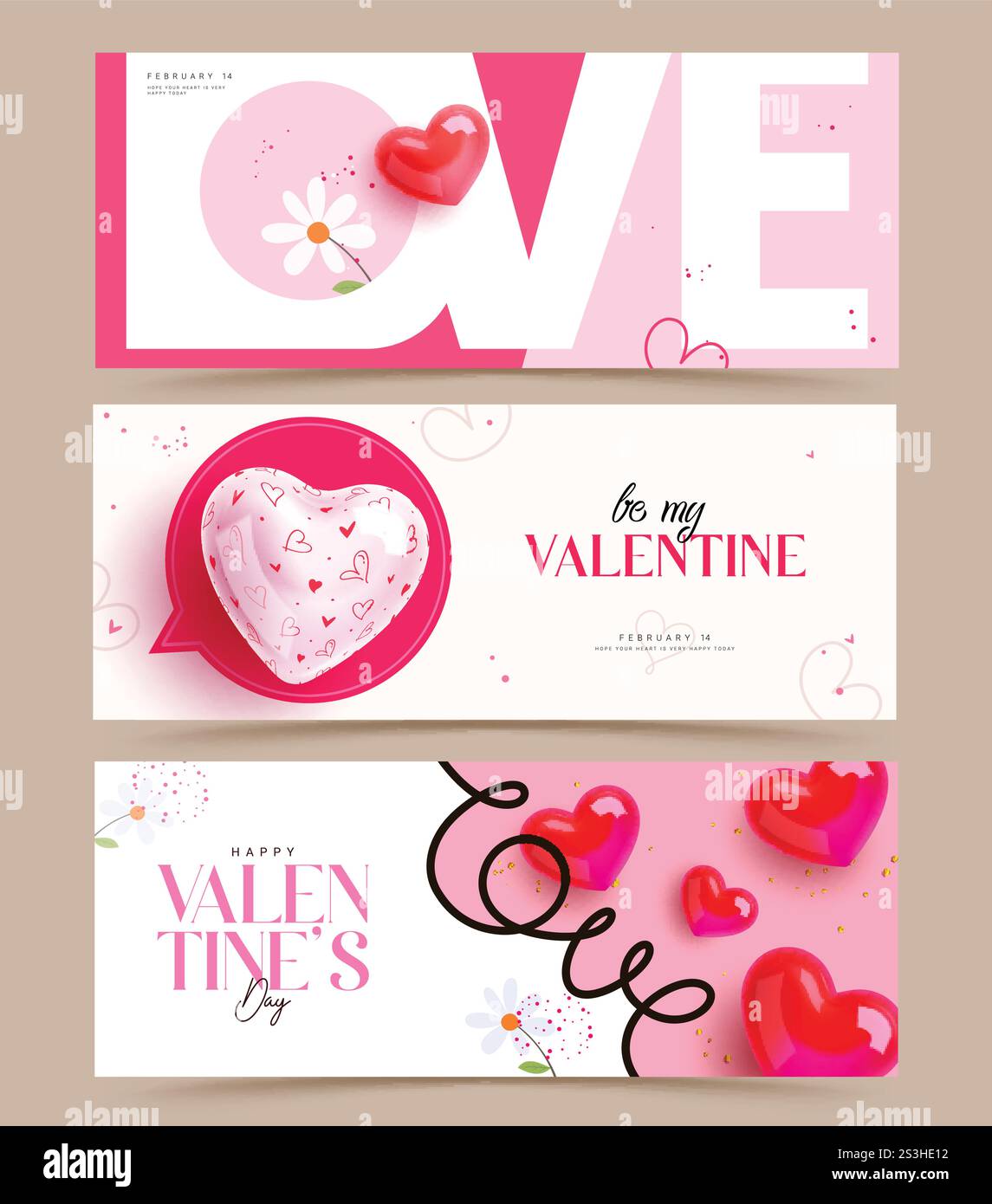 Happy valentine's day clipart banner set design. Valentine wishes and ...