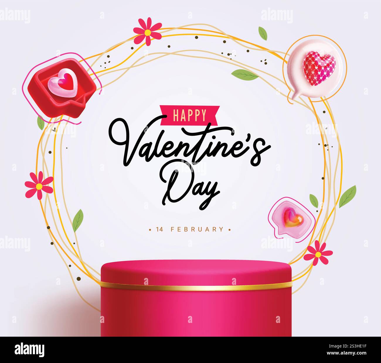 Valentine's podium clipart template design. Happy valentine's day greeting card with red podium ...