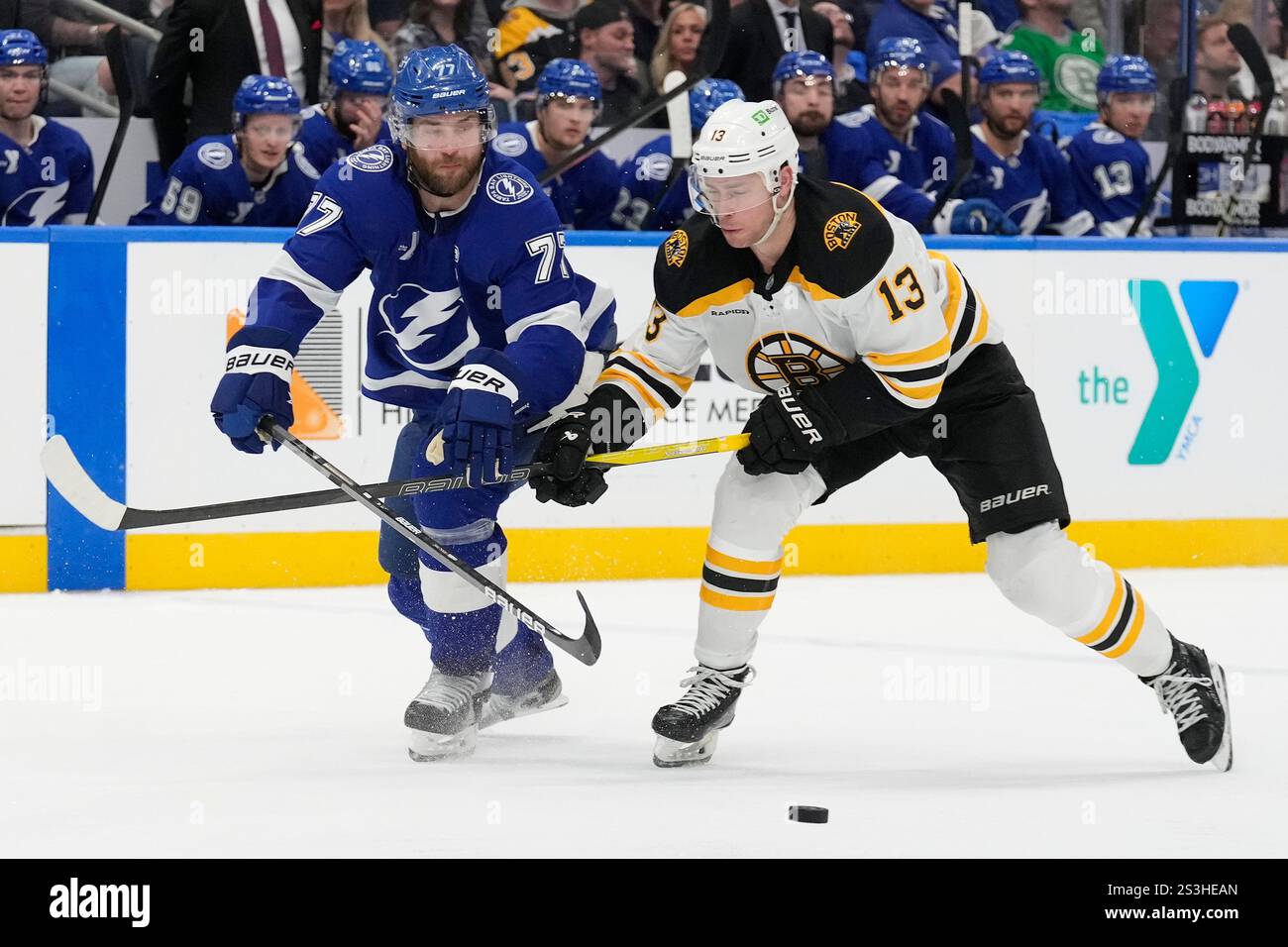 Tampa Bay Lightning defenseman Victor Hedman (77) and Boston Bruins ...