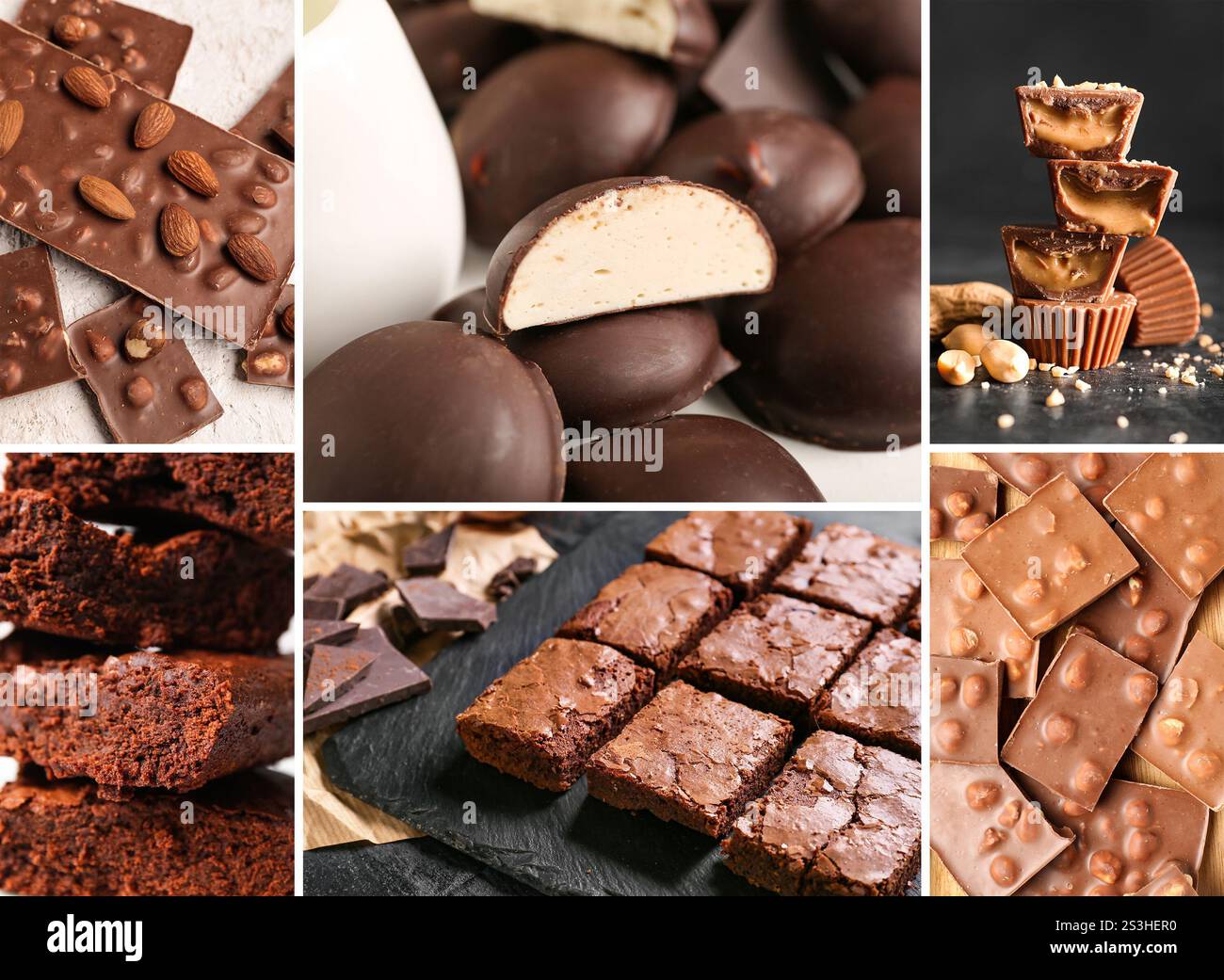 Collage of many different sweets. Mocha Mousse - color of year 2025 ...