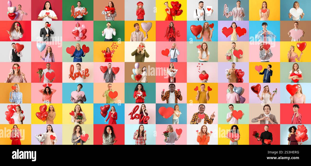 Big collage for Valentines Day with many people Stock Photo - Alamy