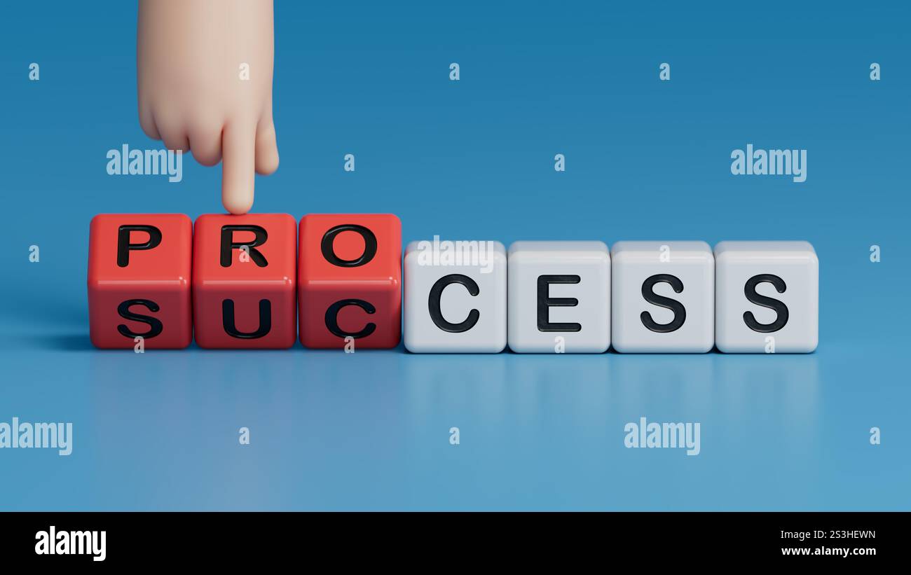 Process for success concept. Hand turning wooden cube block to change ...