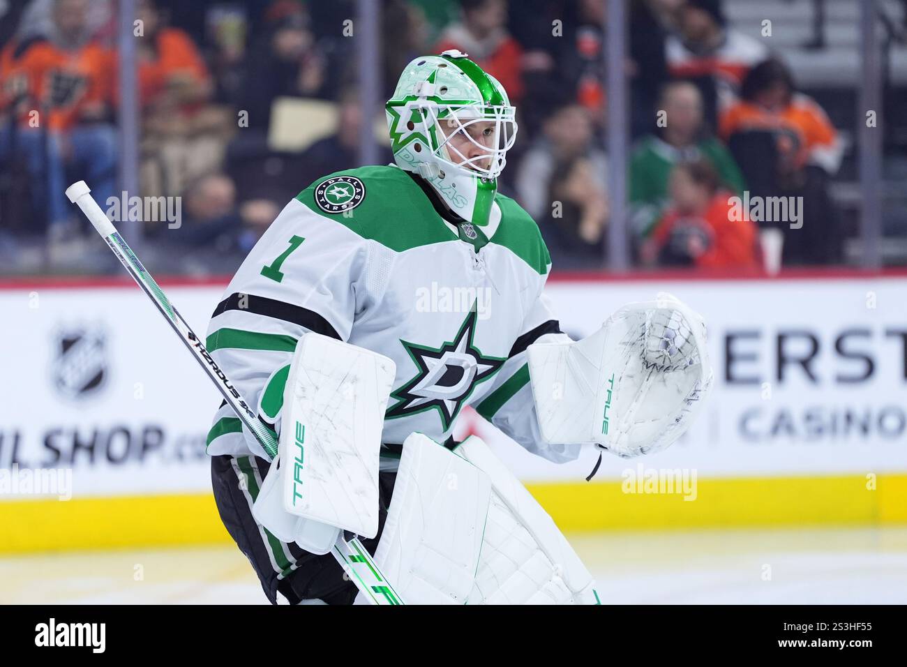 Dallas Stars' Casey DeSmith plays during an NHL hockey game, Thursday ...