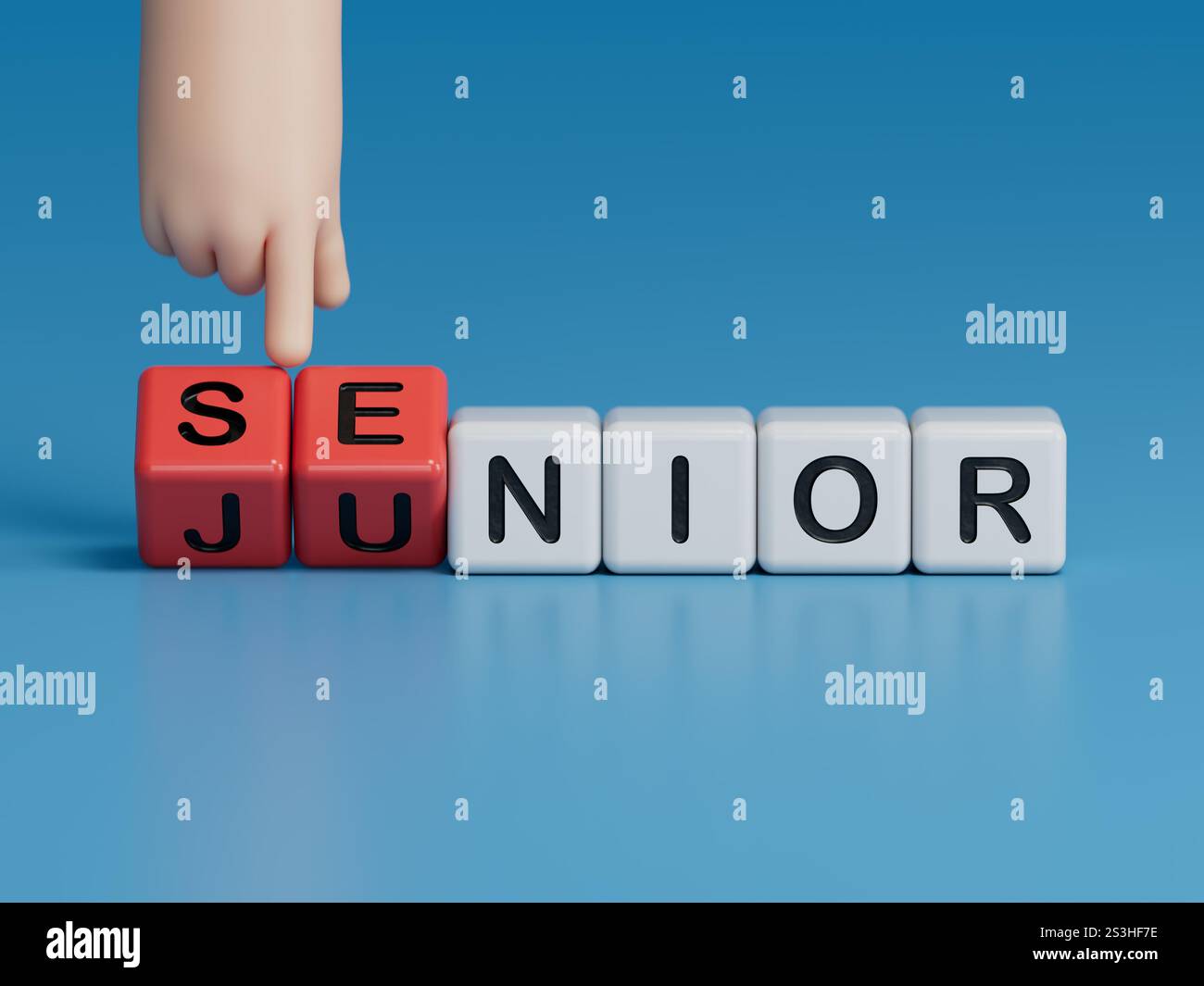 Senior and Junior symbol. Turned wooden cubes with words Senior and ...