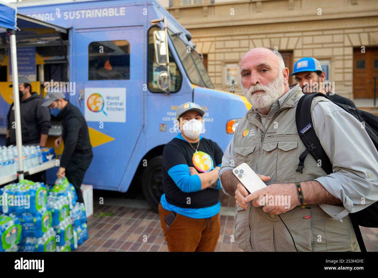 Chef Jose Andres with World Central Kitchen visits a temporary shelter ...