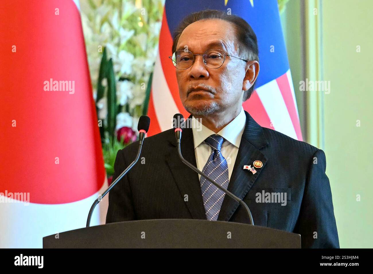Malaysia's Prime Minister Anwar Ibrahim looks on during a joint press ...