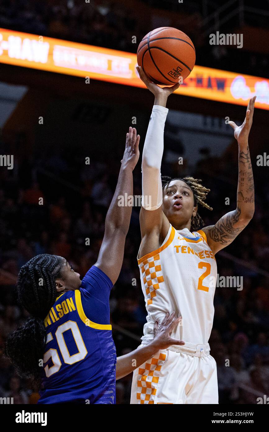 Tennessee guard Ruby Whitehorn (2) shoots over LSU guard Shayeann Day ...