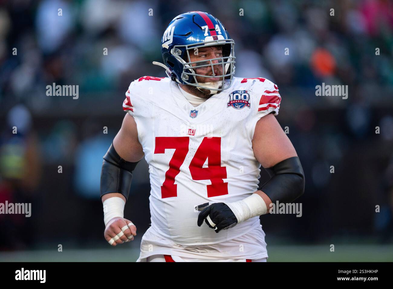 New York Giants guard Greg Van Roten (74) looks on during the NFL ...