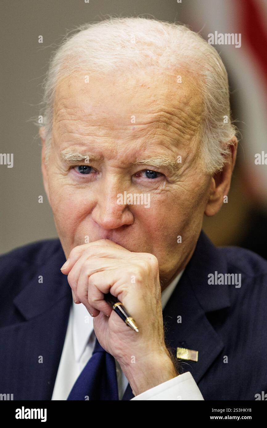 Washington, United States. 09th Jan, 2025. President Joe Biden listens ...