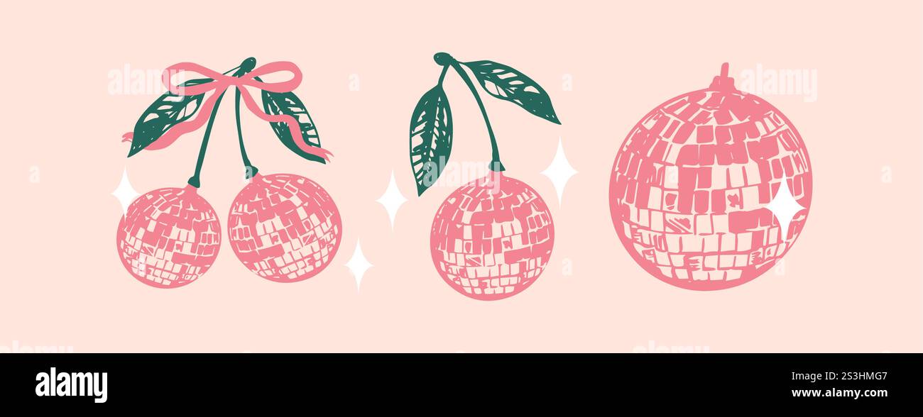 Pastel Coquette Cherry Disco Collection Stock Vector Image & Art - Alamy