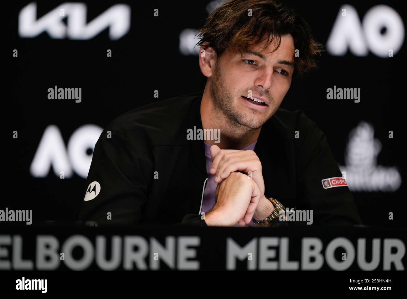 Taylor Fritz of the United States reacts during a press conference ...