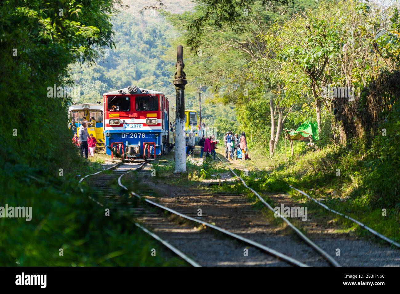 Passenger Train Stopping at a Rural Station in Myanmar Stock Photo - Alamy