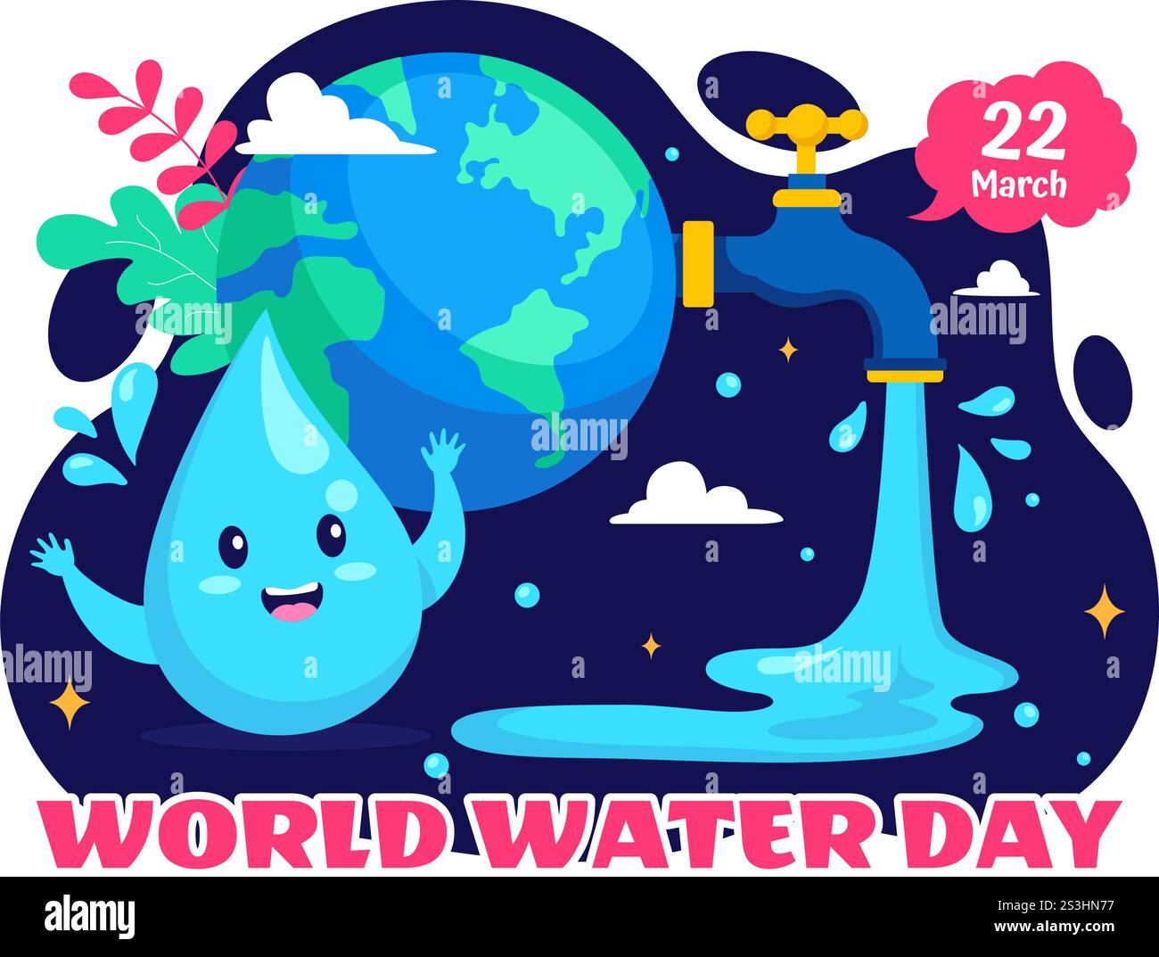 World Water Day Vector Illustration Featuring Waterdrops, Taps, and ...