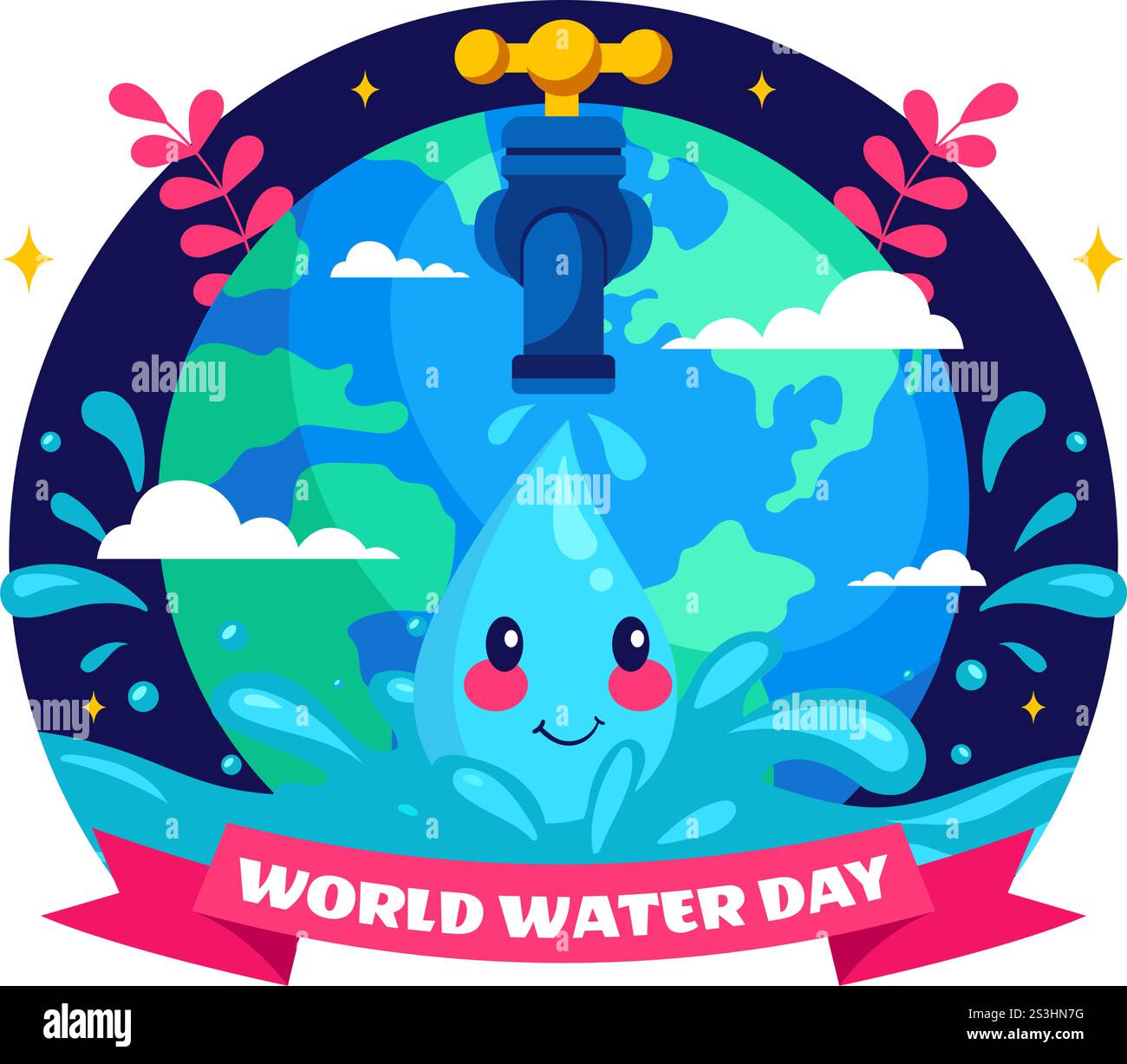 World Water Day Vector Illustration Featuring Waterdrops, Taps, and ...