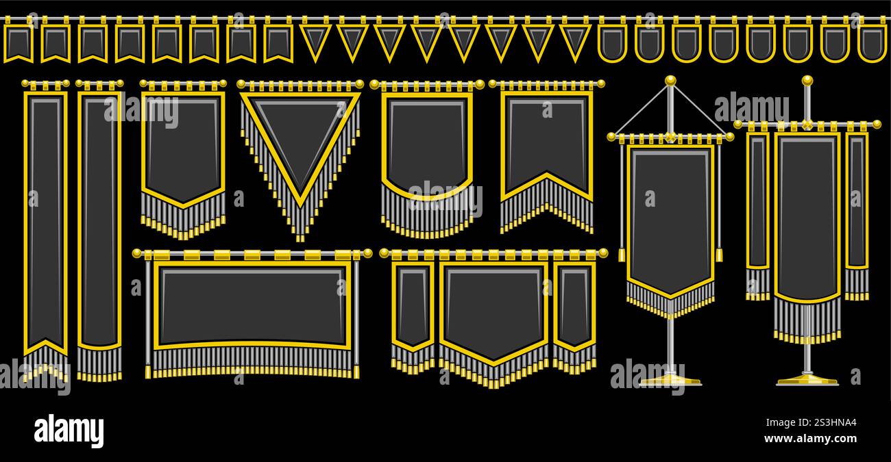 Vector Medieval Flag Set, collection of cut out outline illustrations ...