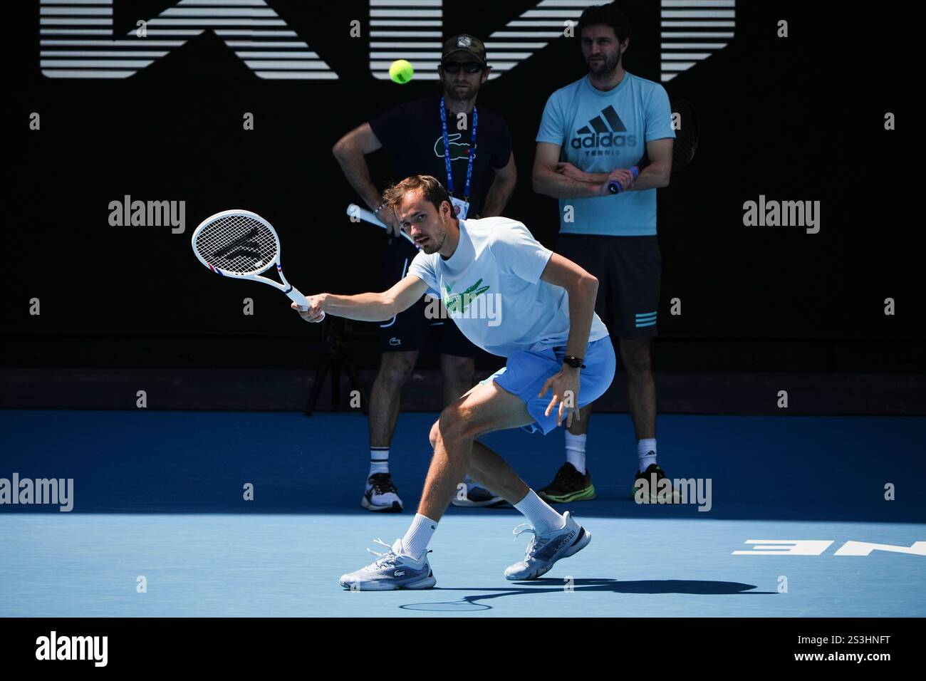 Russia's Daniil Medvedev plays a forehand return during a practice ...