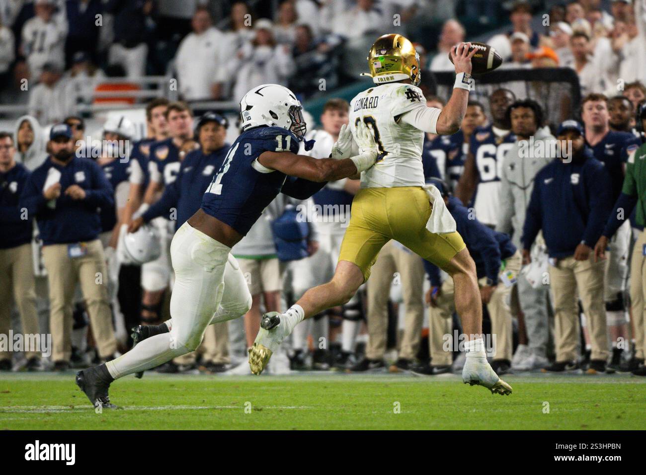 Penn State defensive end Abdul Carter (11) sacks Notre Dame quarterback ...