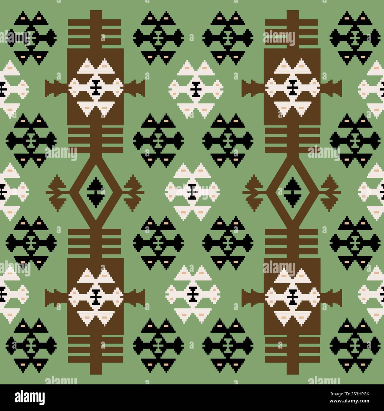 Green background with traditional motifs, ethnic seamless pattern Stock ...