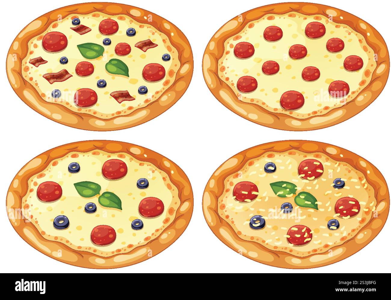 Four pizzas with various toppings and ingredients Stock Vector Image ...