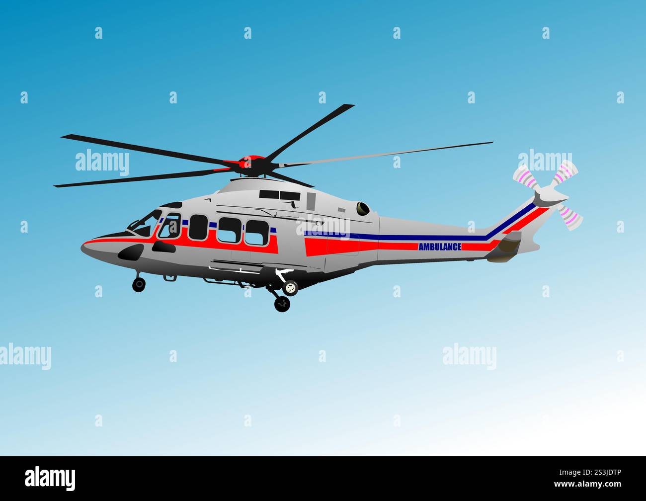 Ambulance Helicopter. Vector 3d illustration. Hand drawn illustration ...