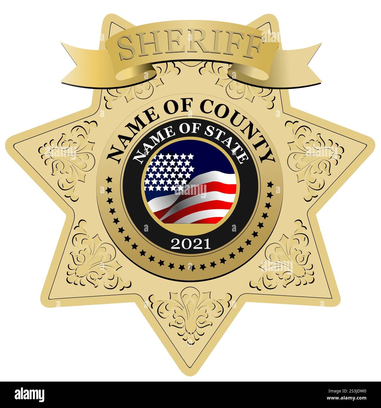 Sheriff badge on a white background. Color vector 3d illustration. Hand ...