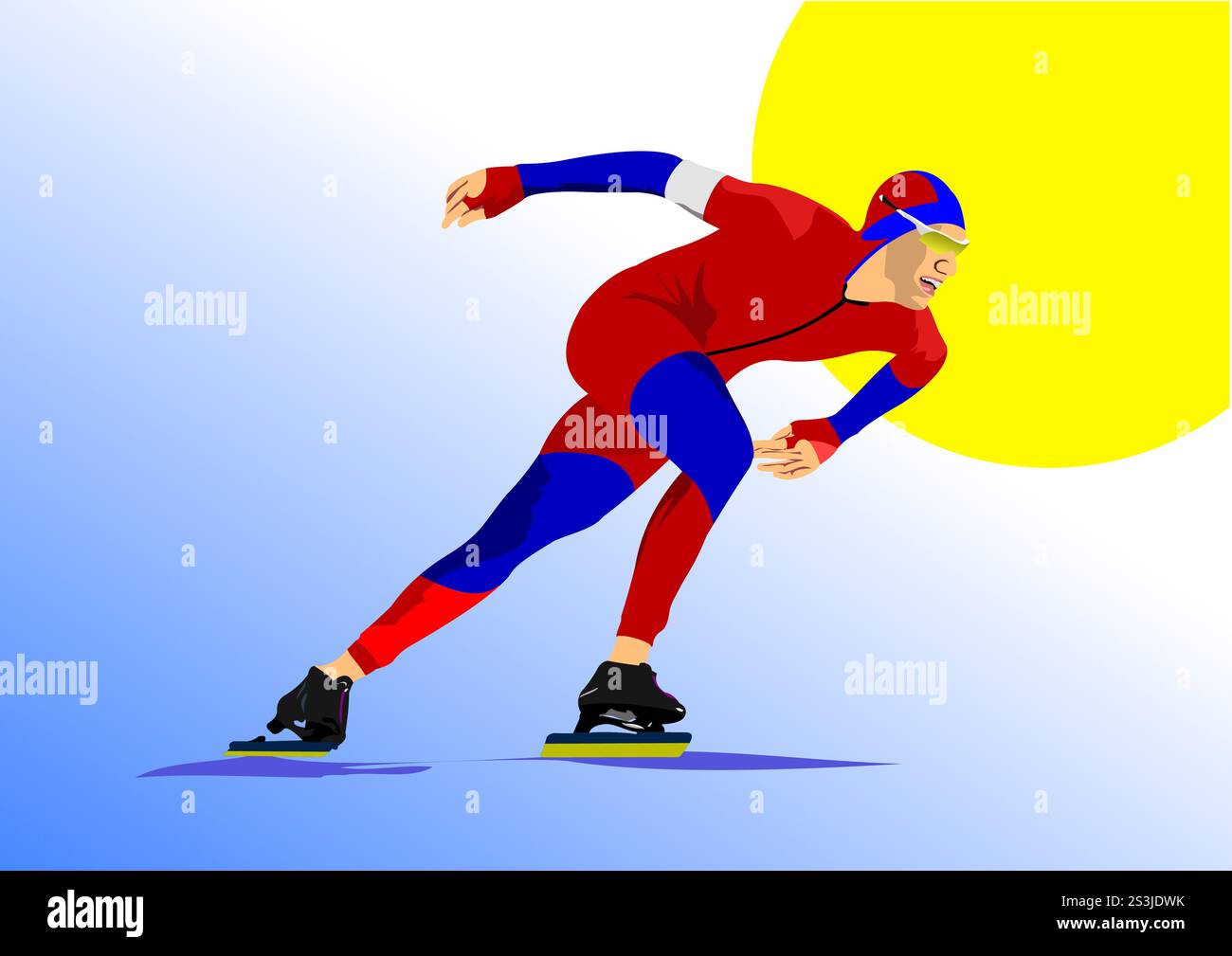 Speed skating runner poster. Vector 3d illustration. Hand drawn ...