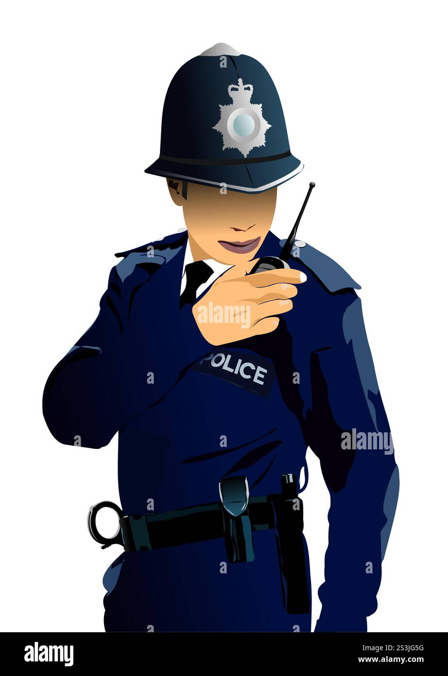 London Policeman speaking walkie-talkie radio. Vector 3d illustration ...