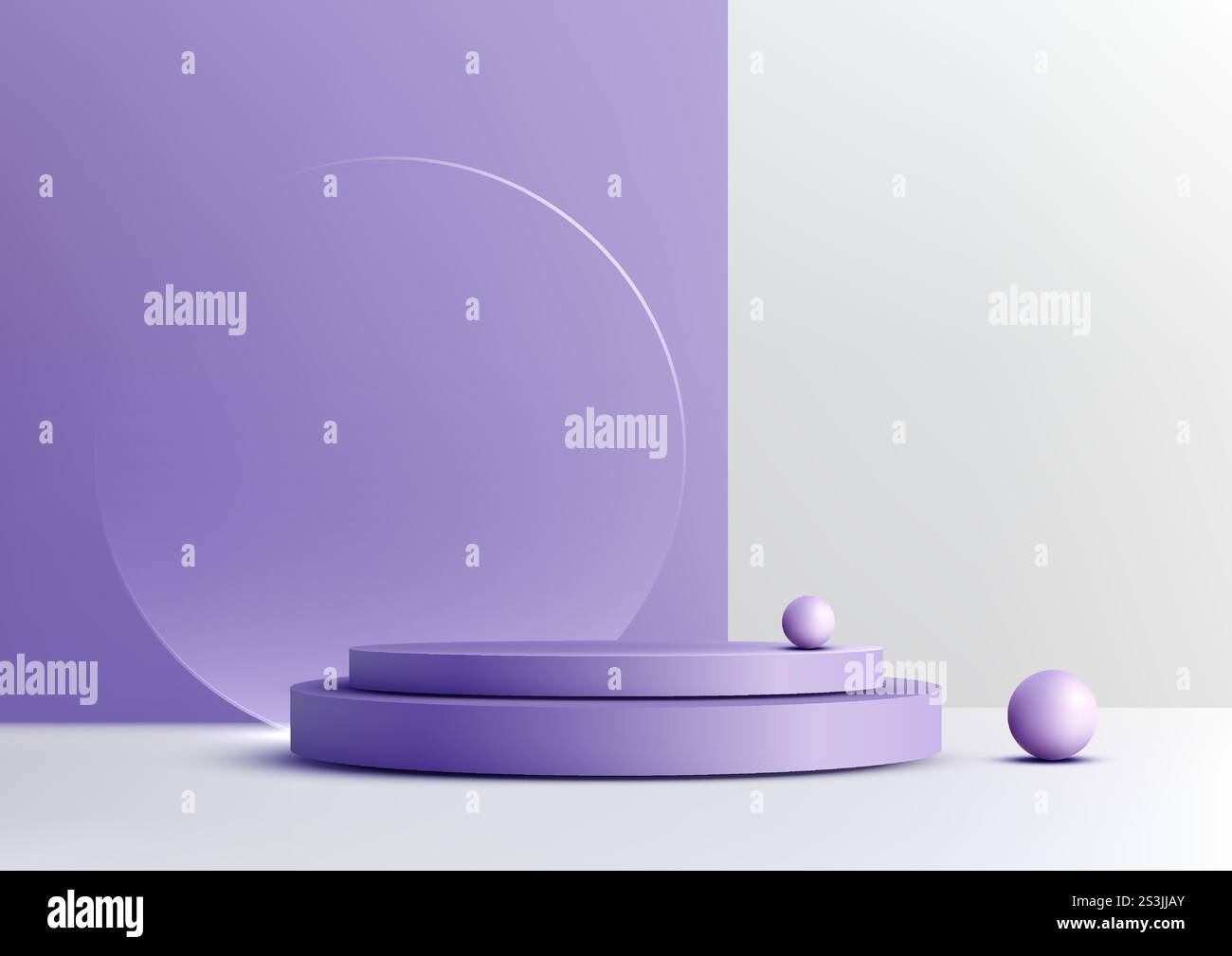 Minimalist lavender podium featuring two smooth spheres on a two-tiered ...