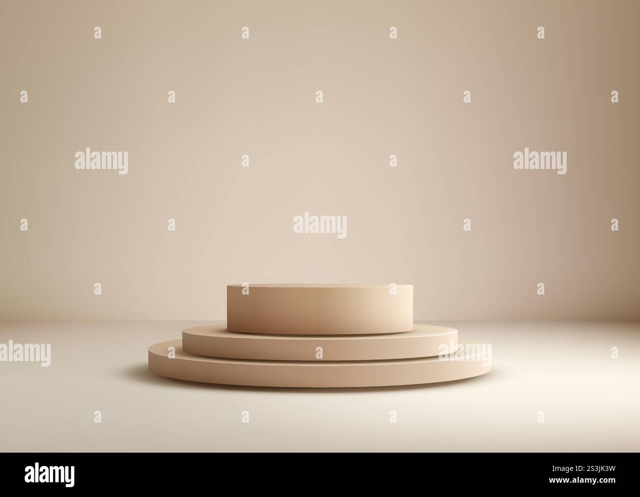 3D beige three tiered podium set against a matching neutral backdrop ...