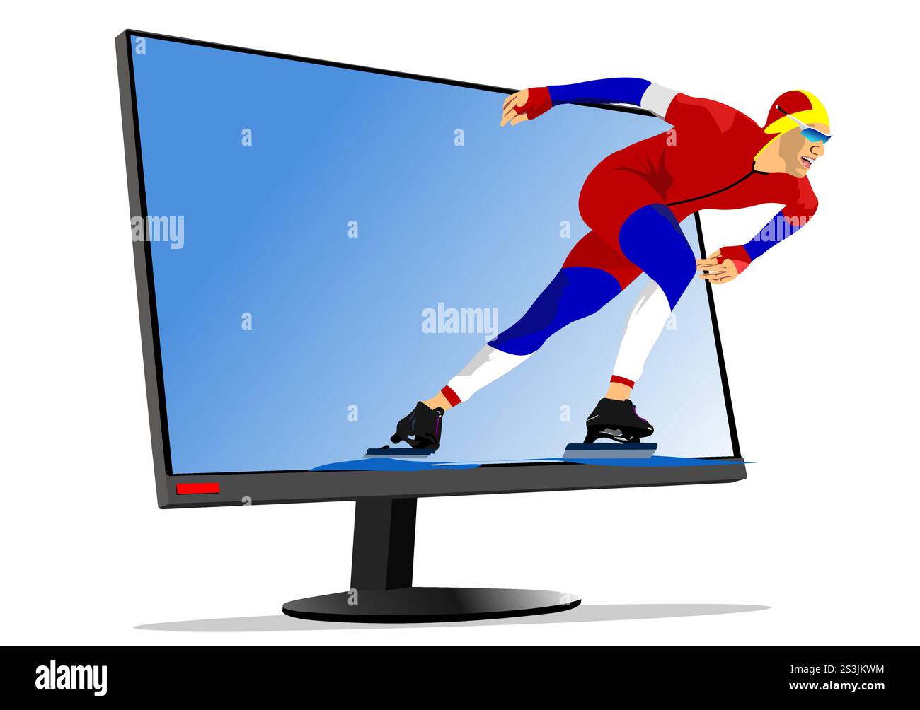 Abstract Speed skating runner into monitor poster. Vector 3d ...
