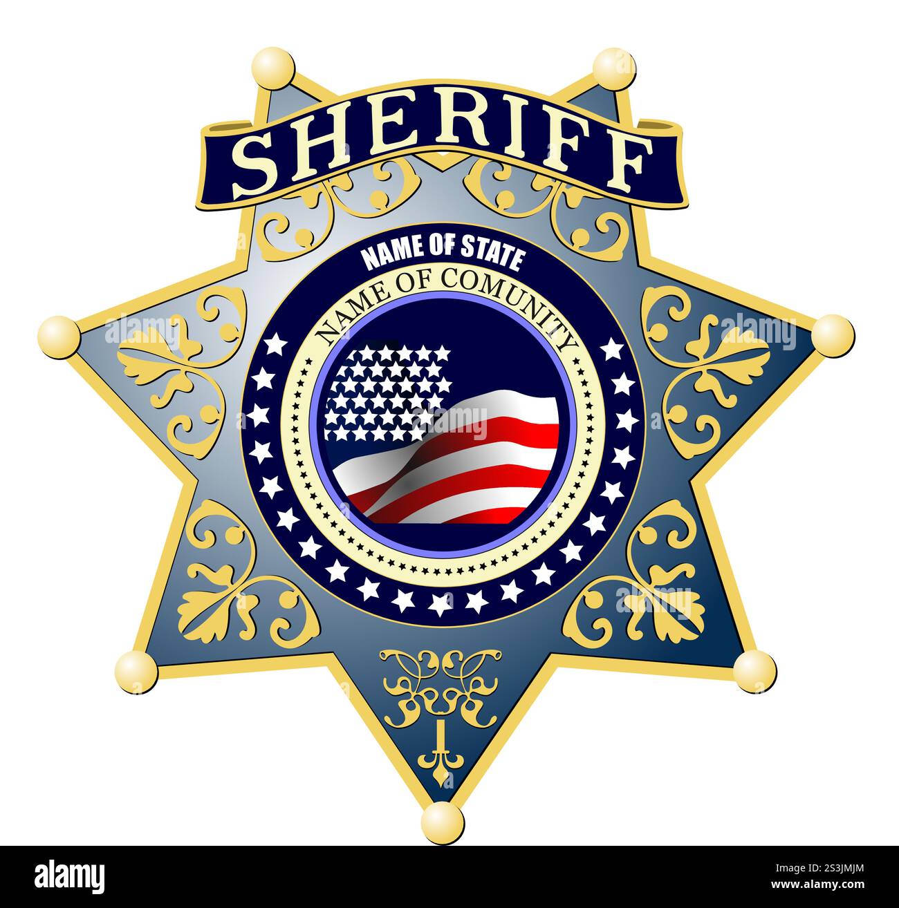 Sheriff badge on a white background. Color vector 3d illustration. Hand ...