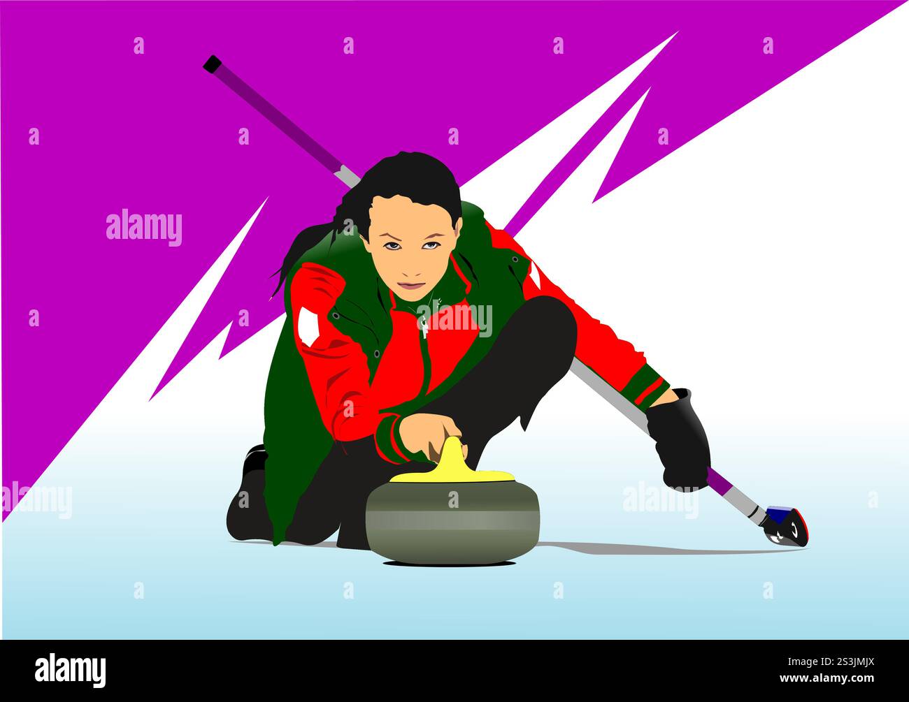 Curling Women. 3d vector color illustration. Hand drawn illustration ...